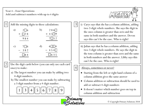 Mastery Maths - Year 4 Reasoning - Four Operations | Teaching Resources Mastery Maths - Year 4 Reasoning - Four Operations | Teaching Resources