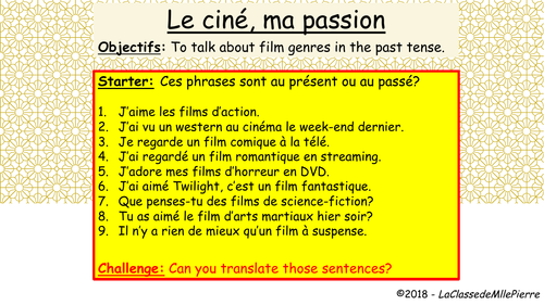Allez 2 - Unit 2.3 - Le ciné, ma passion - perfect tense with avoir and ...