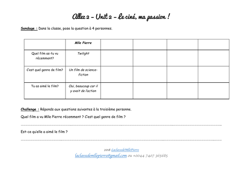 Allez 2 - Unit 2.3 - Le ciné, ma passion - perfect tense with avoir and ...