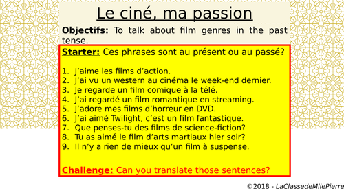 Allez 2 - Unit 2.3 - Le ciné, ma passion - perfect tense with avoir and ...