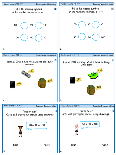Year 2- Differentiated Reasoning Tasks- Number Bonds to 100 | Teaching ...
