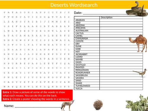 2 x Deserts Wordsearch Sheet Starter Activity Keywords Cover Homework ...