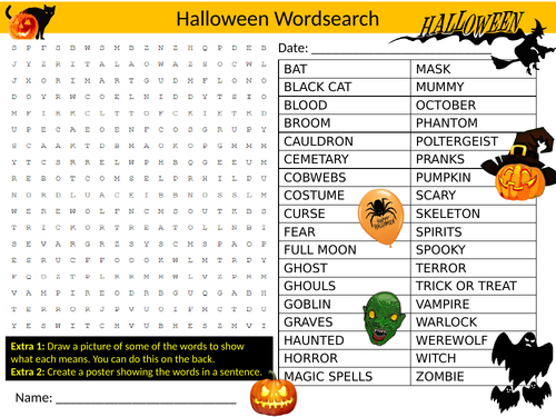 4 x Halloween Wordsearch Sheets Starter Activity Keywords Cover ...