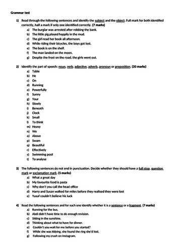 Grammar assessments | Teaching Resources