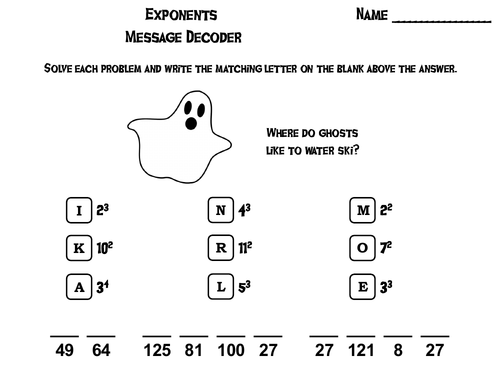 Exponents Game: Halloween Math Activity: Message Decoder | Teaching ...