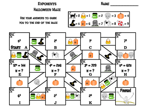 Exponents Game: Halloween Math Maze | Teaching Resources