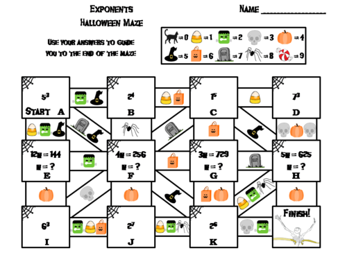 Exponents Game: Halloween Math Maze | Teaching Resources