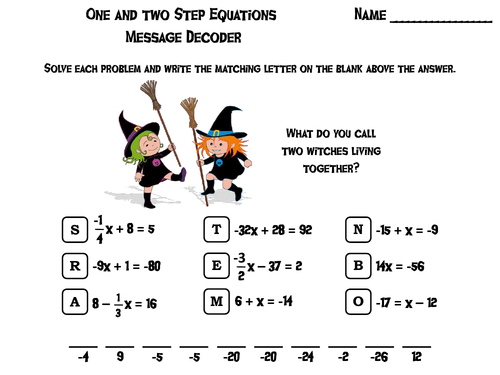Solving One and Two Step Equations Game: Halloween Math Activity ...