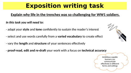 Private Peaceful, Exposition writing - Life in the trenches | Teaching ...