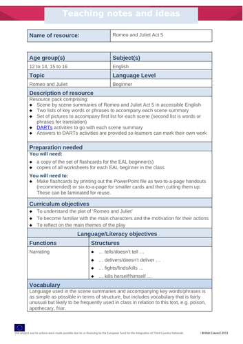 Romeo and Juliet - 68 slides from act 5. | Teaching Resources