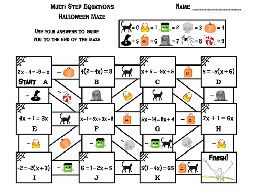 Solving Multi Step Equations Game: Halloween Math Maze | Teaching Resources