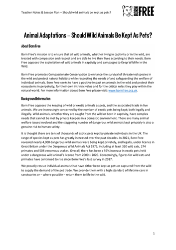 Animal Adaptations - Should Wild Animals Be Kept As Pets? | Teaching ...