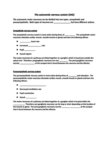 The Autonomic Nervous System | Teaching Resources The Autonomic Nervous System | Teaching Resources