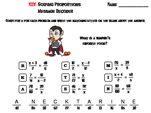 Solving Proportions Game: Halloween Math Activity Message Decoder ...