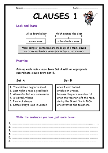 CLAUSES - Slide Show and Worksheets | Teaching Resources