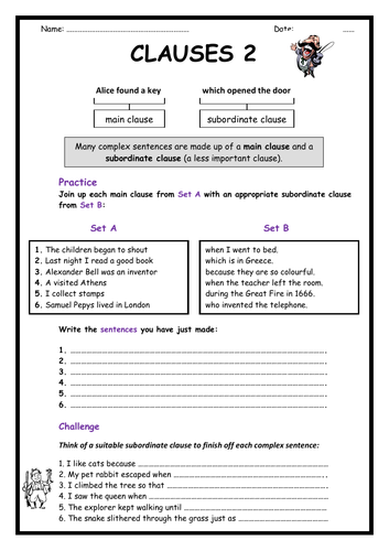 CLAUSES - Slide Show and Worksheets | Teaching Resources