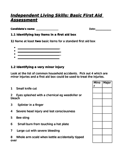 NATIONAL 1 - Independent Living Skills : First Aid | Teaching Resources