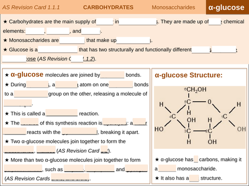 AS/A Level Year 12/13 Biology Biological Molecules Carbohydrate ...