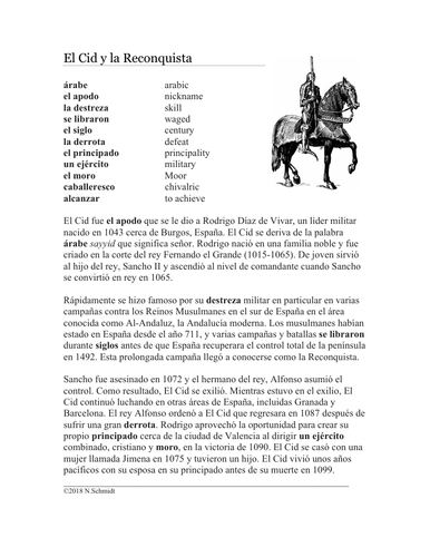 El Cid y la Reconquista Lectura y Cultura: Spanish Reading - Cantar del ...