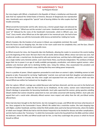 The Handmaid's Tale by Margaret Atwood - IGCSE Reading Comprehension ...