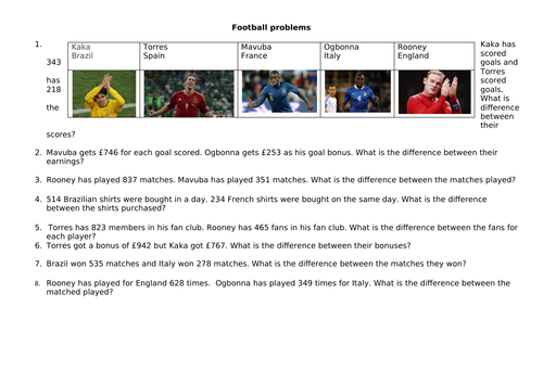 Football word problems | Teaching Resources