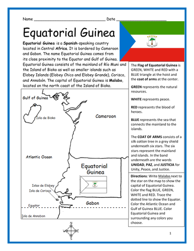 EQUATORIAL GUINEA - Introductory Geography Worksheet | Teaching Resources