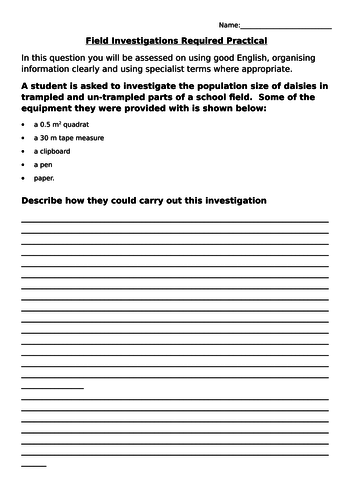 AQA GCSE Biology (Science) Field Investigations Required Practical ...
