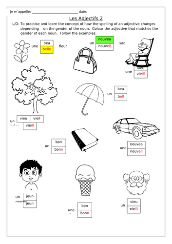 FRENCH Adjectives - Les Adjectifs - b.a.n.g.s. Worksheets | Teaching ...