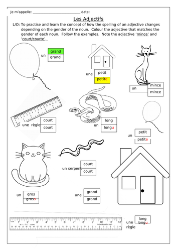FRENCH Adjectives - Les Adjectifs - b.a.n.g.s. Worksheets | Teaching ...