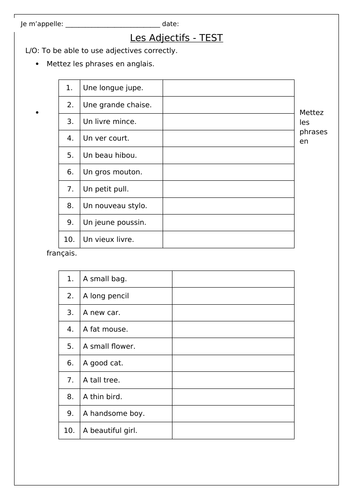 FRENCH Adjectives - Les Adjectifs - b.a.n.g.s. Worksheets | Teaching ...