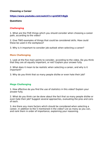 Careers : Planning | Teaching Resources