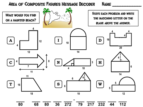 Area of Composite Figures Game: Halloween Math Activity Message Decoder ...