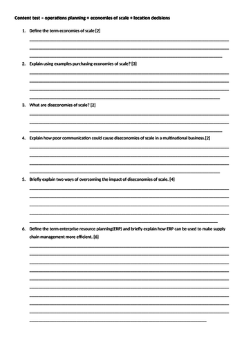 Operations Planning work sheet. Also covers Economies of scale and ...