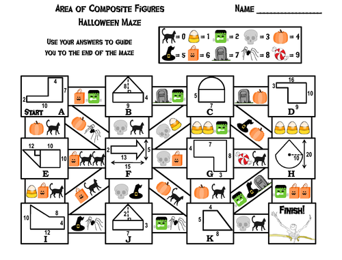 Area of Composite Figures Game: Halloween Math Maze | Teaching Resources