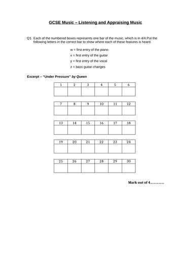GCSE Music - Pop Music Listening Task - GRID activity | Teaching Resources