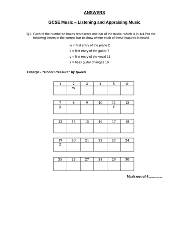 GCSE Music - Pop Music Listening Task - GRID activity | Teaching Resources