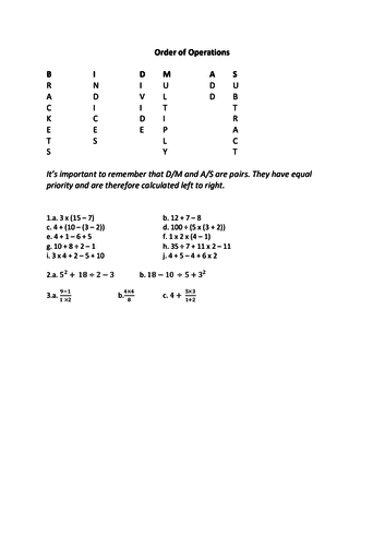 Order of Operations | Teaching Resources