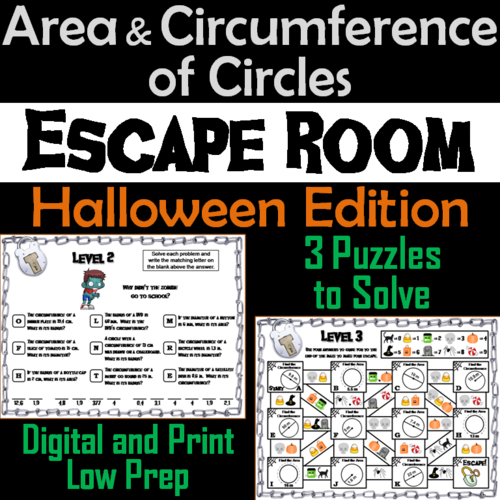 Area and Circumference of a Circle Game: Escape Room Halloween Math ...