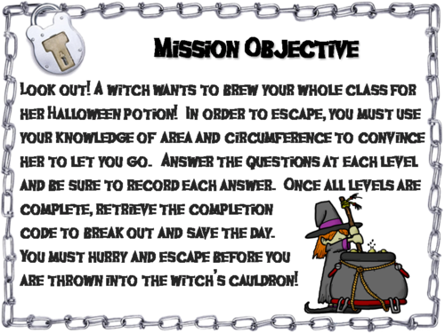 Area and Circumference of a Circle Game: Escape Room Halloween Math ...