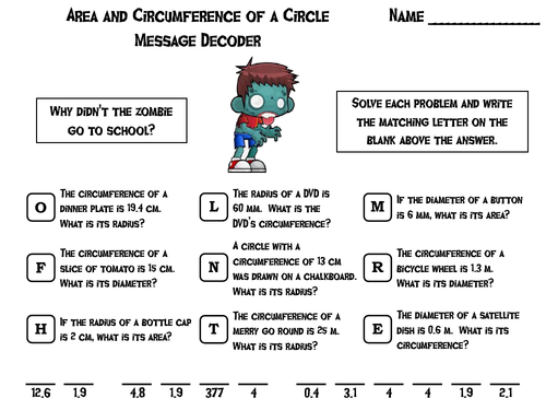 Area and Circumference of a Circle Game: Halloween Math Activity ...