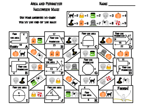Area and Perimeter Game: Halloween Math Maze | Teaching Resources
