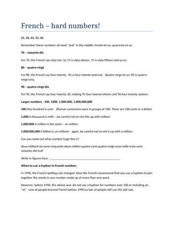 French numbers booklet | Teaching Resources