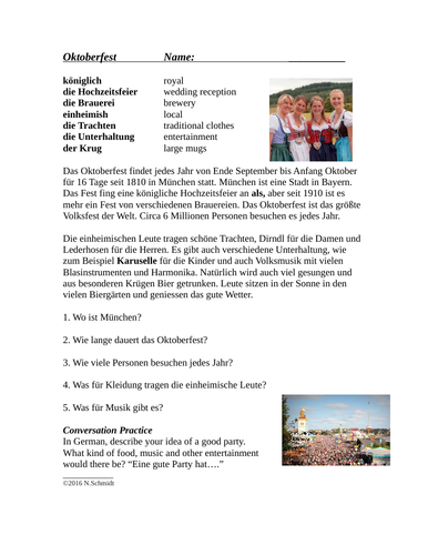 Octoberfest German Reading - Lesung über Oktoberfest | Teaching Resources