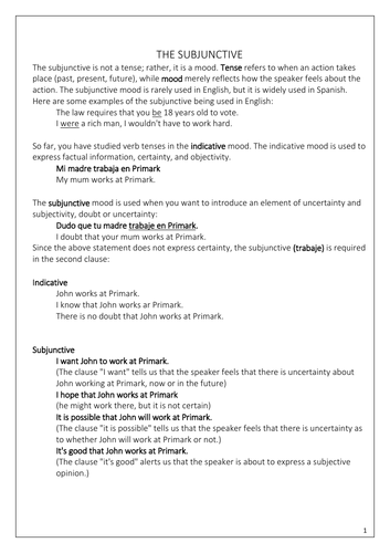 Spanish A Level - Grammar: El subjuntivo (The present subjunctive ...