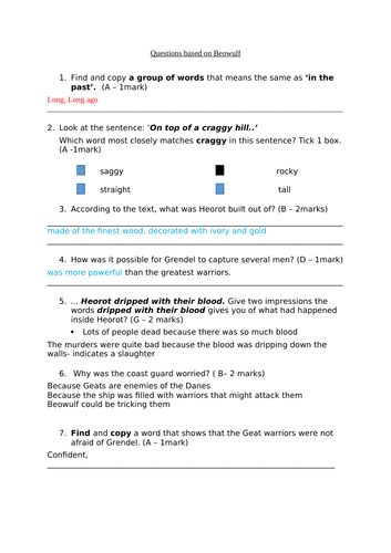 Beowulf 2-3 Weeks Whole Class Reading Planning and activities KS2 ...
