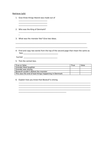 Beowulf 2-3 Weeks Whole Class Reading Planning and activities KS2 ...