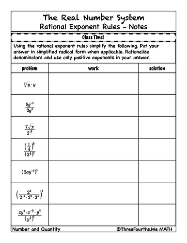 Rational Exponent Rules: Notes | Teaching Resources