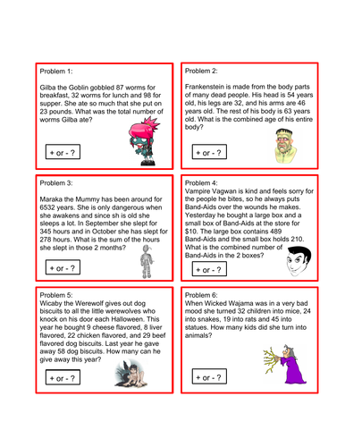 Monstrous Word Problem Cards (Halloween Suited) | Teaching Resources