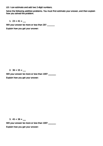 2-digit addition plus estimation | Teaching Resources