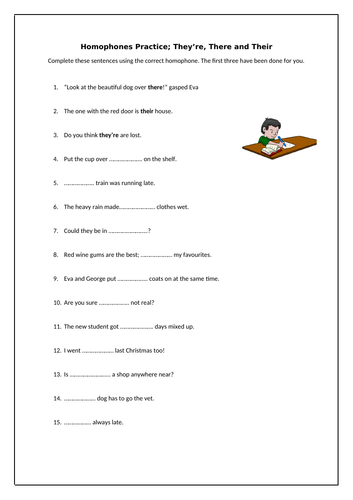Homophone Worksheet- There, they're and their | Teaching Resources